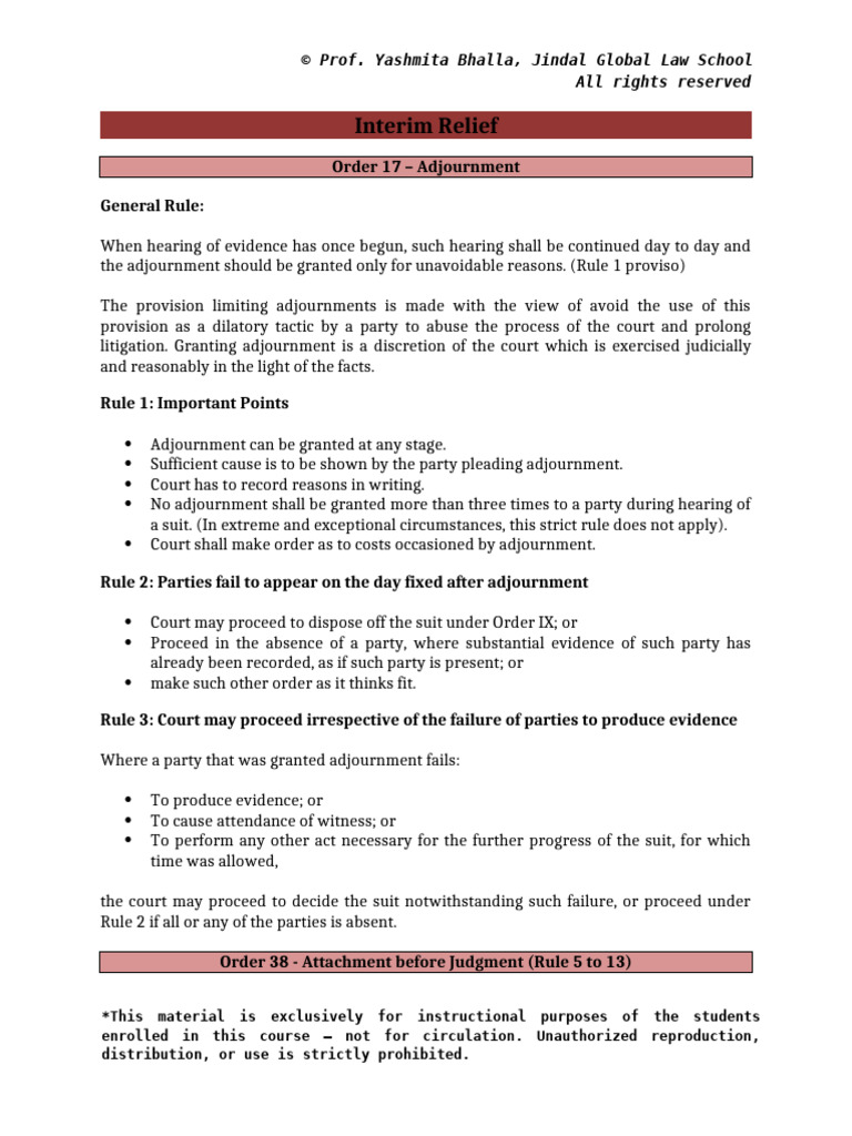 Handout 7 - Interim Relief | PDF | Injunction | Lawsuit