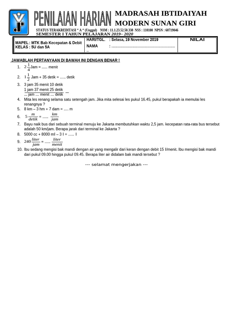UH MTK Kelas V | PDF