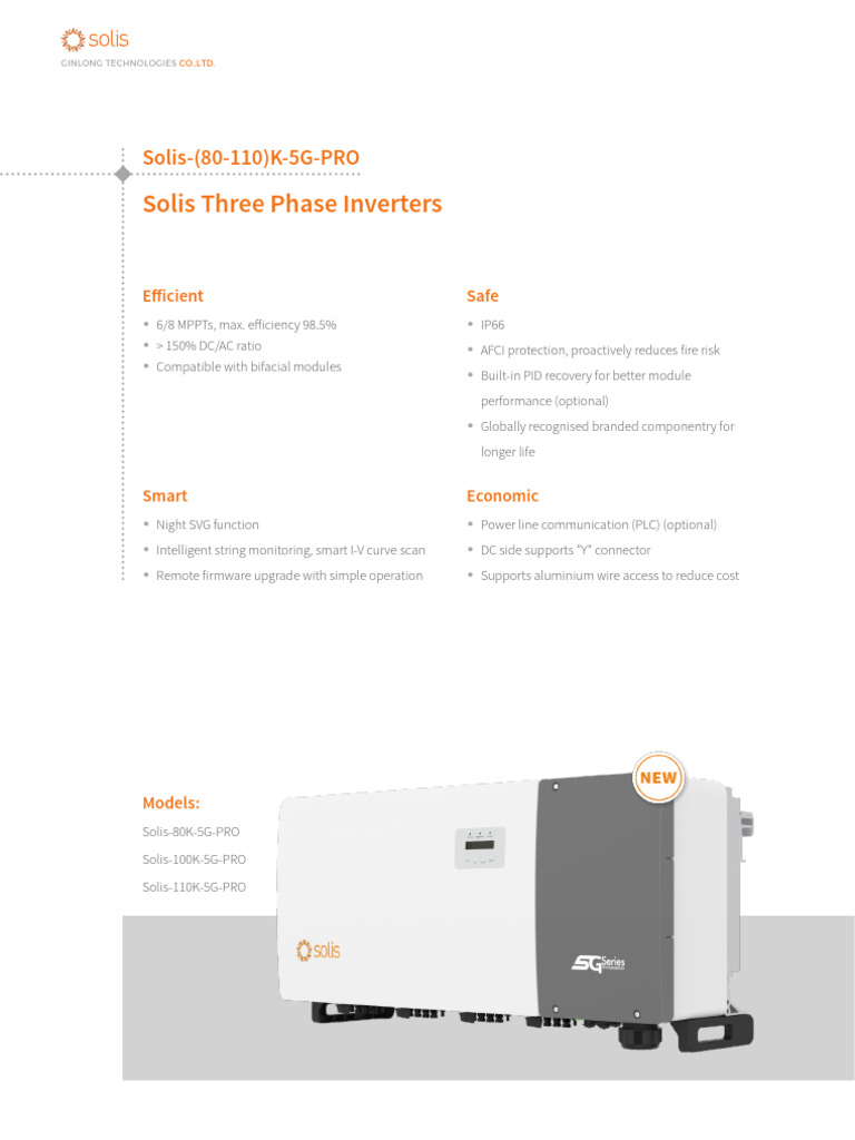 Solis 5G-PRO Inverters: Models & Specs | PDF | Electrical Grid | Alternating Current