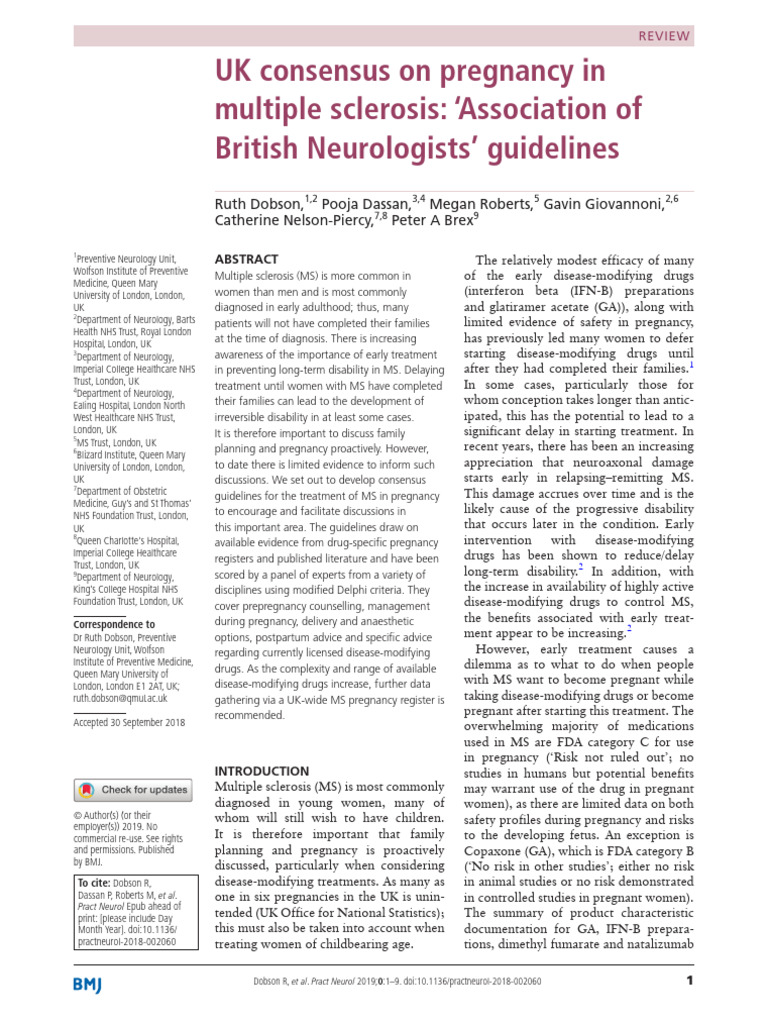 30612100 UK Consensus on Pregnancy in Multiple Sclerosis Association of ...