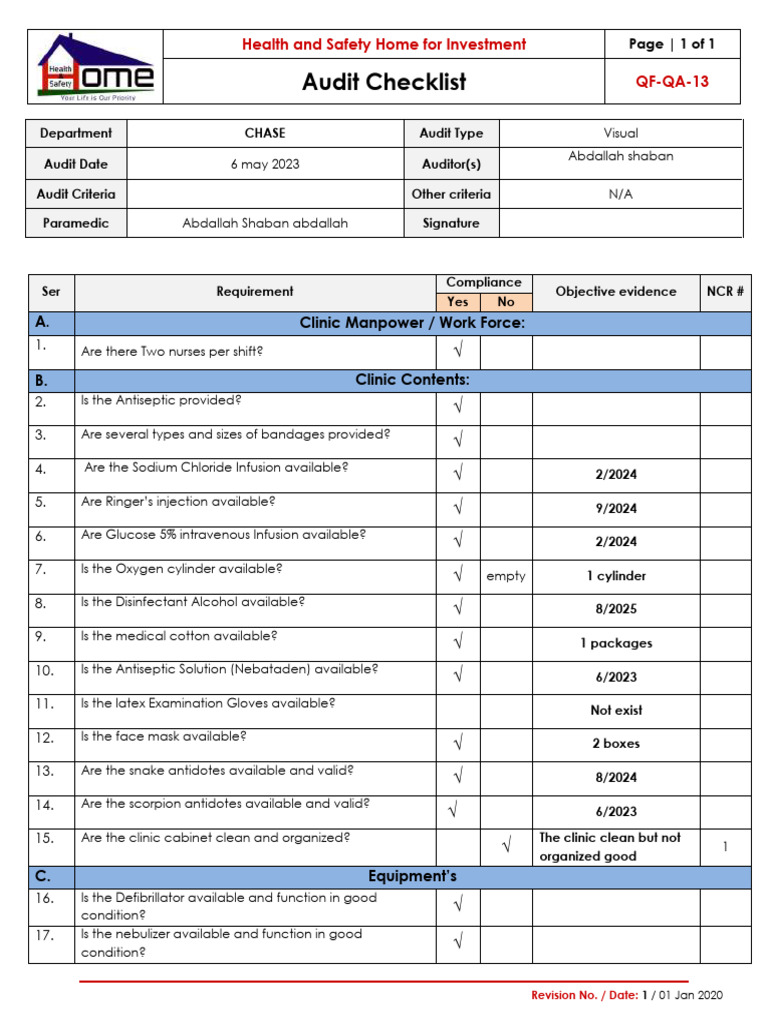 QF-QA-13 Clinic Audit MAY | PDF | Clinical Medicine | Medicine