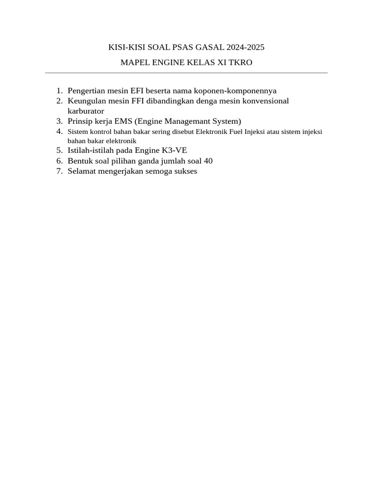 Kisi-Kisi Soal Engine | PDF