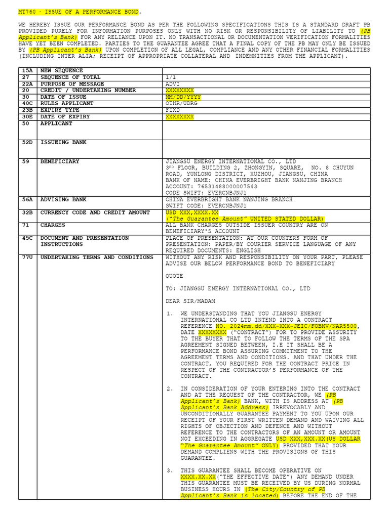 Draft PB Verbiage - MT760.pdf Terbaru 26082024 | PDF | Banks | Civil Law (Legal System)
