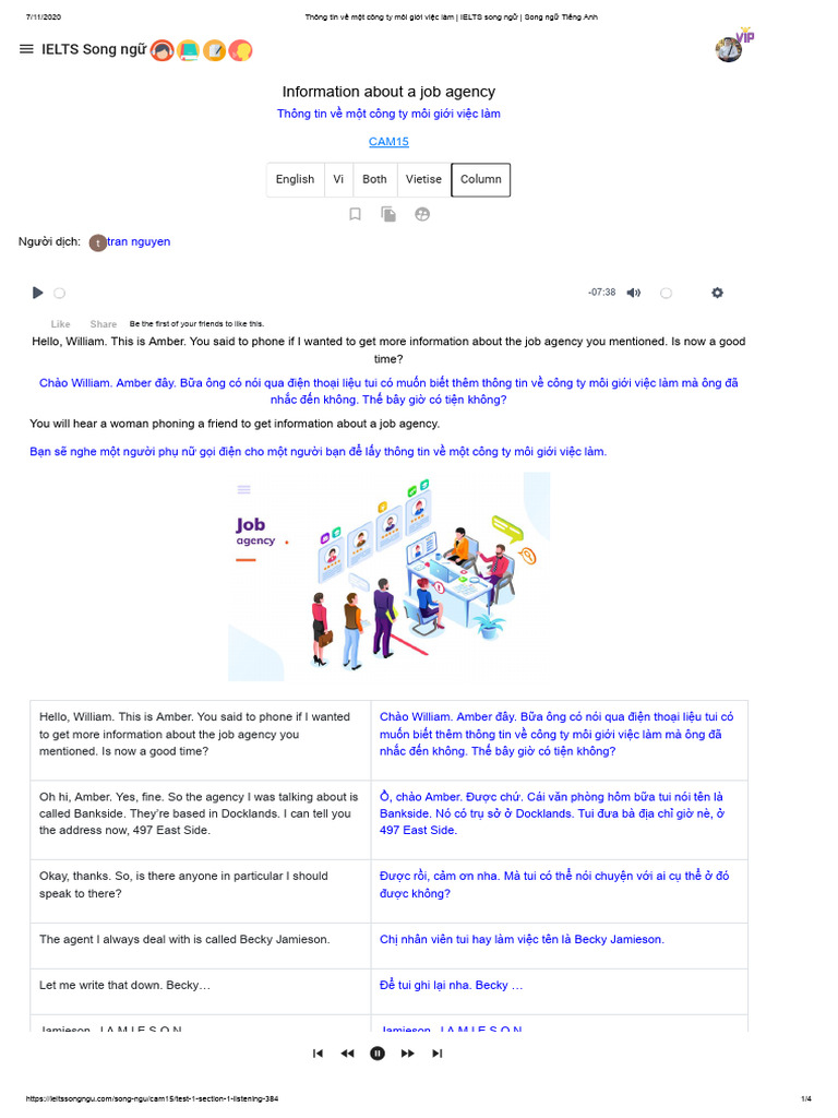 Test 1 Part 1 Information About A Job Agency Column | PDF