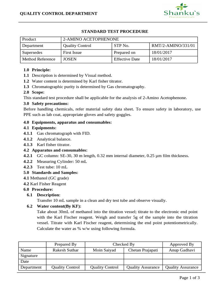 2-Amino Acetophenone STP | PDF | Gas Chromatography | Analytical Chemistry