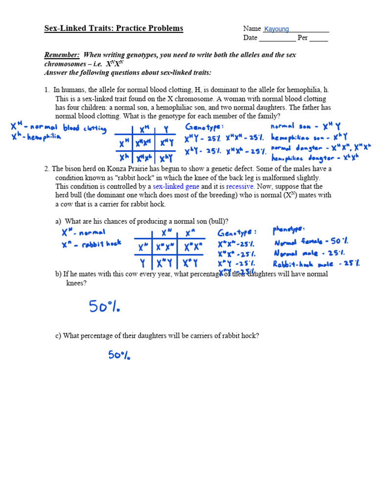 (Science) Sex Linked Practice Problems | PDF | Evolutionary Biology | Genetics