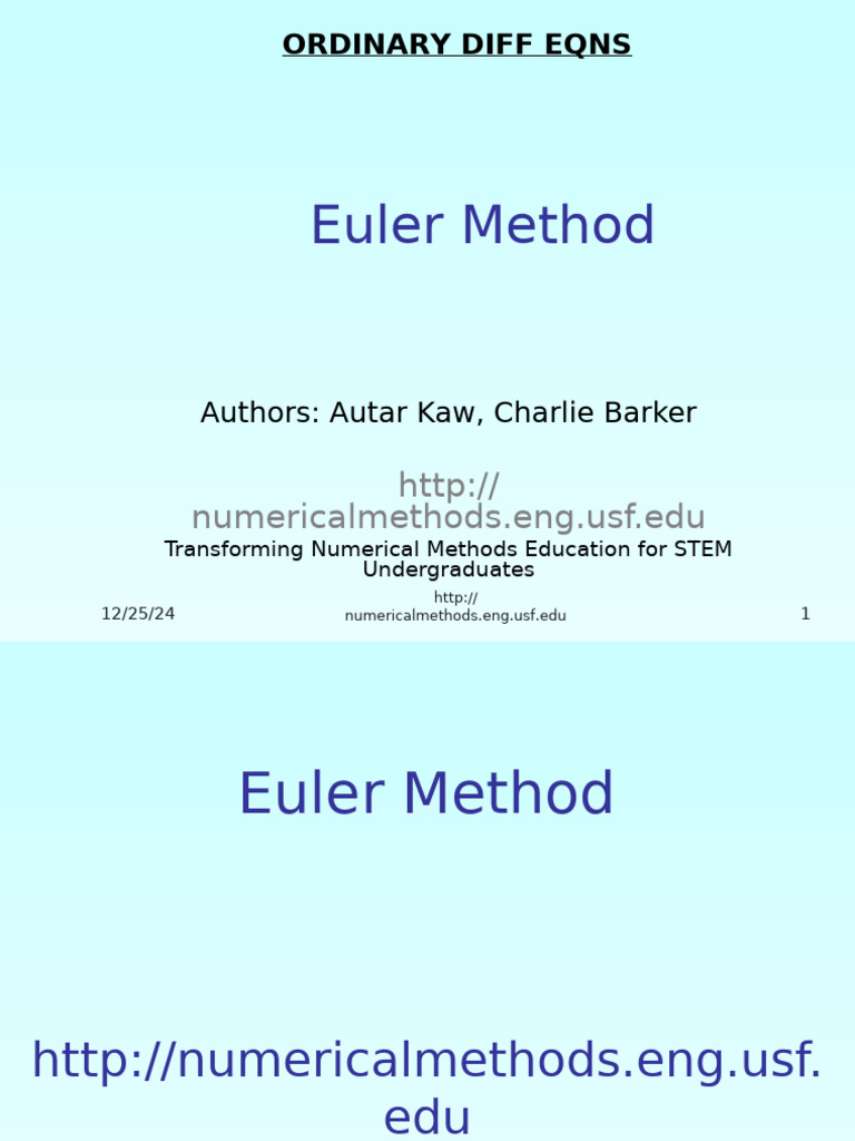 Lecture On Euler's Method | PDF | Equations | Nonlinear System