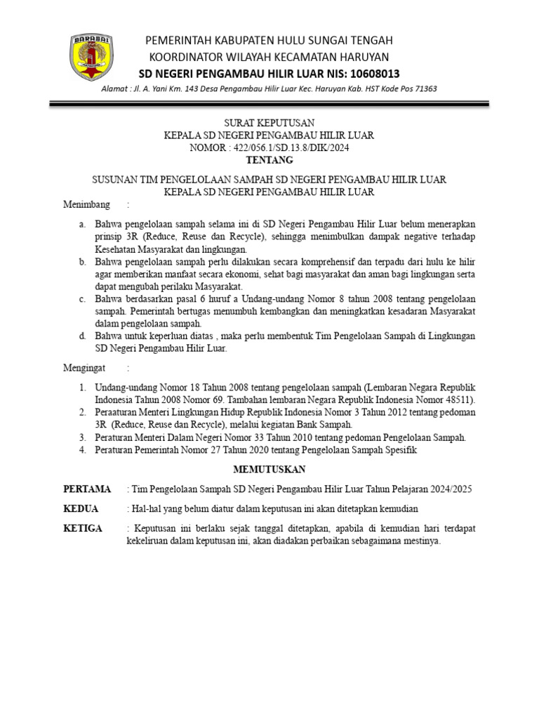 SK Pengelolaan Sampah | PDF