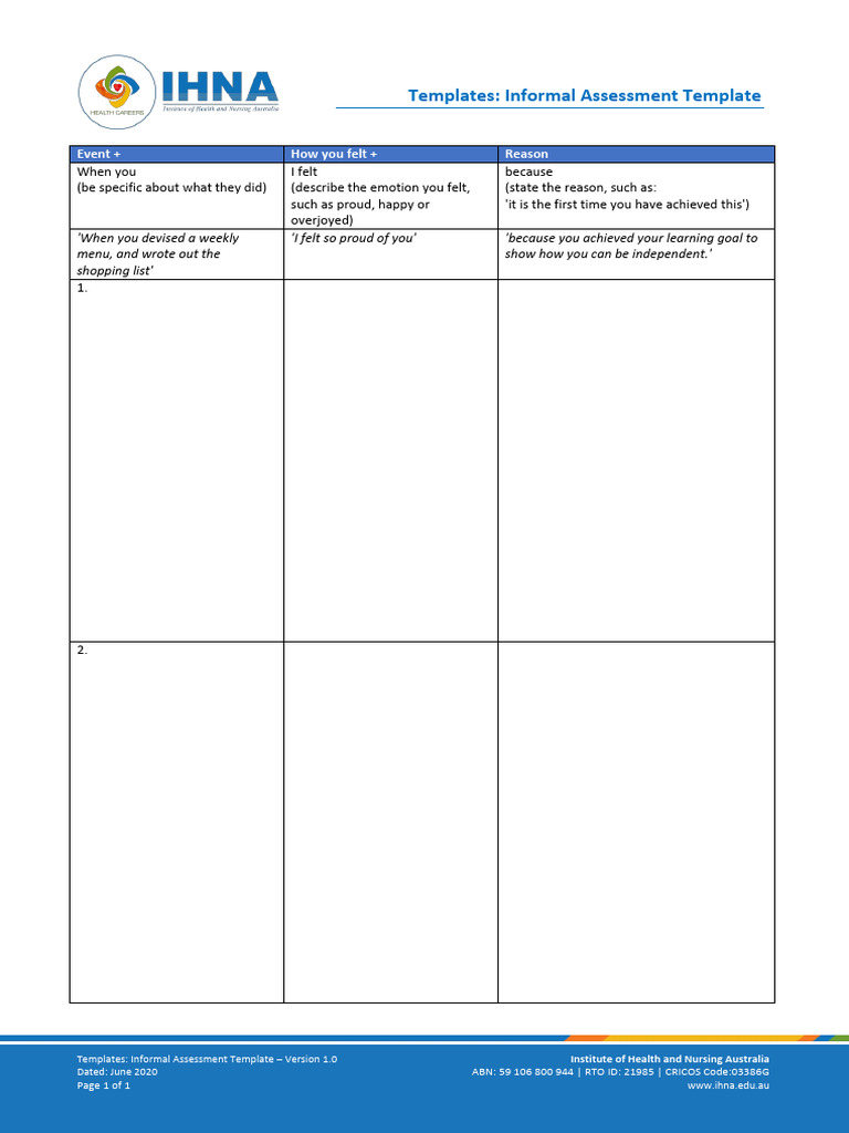 CHCDIS001 - HO - Informal Assessment Template | PDF