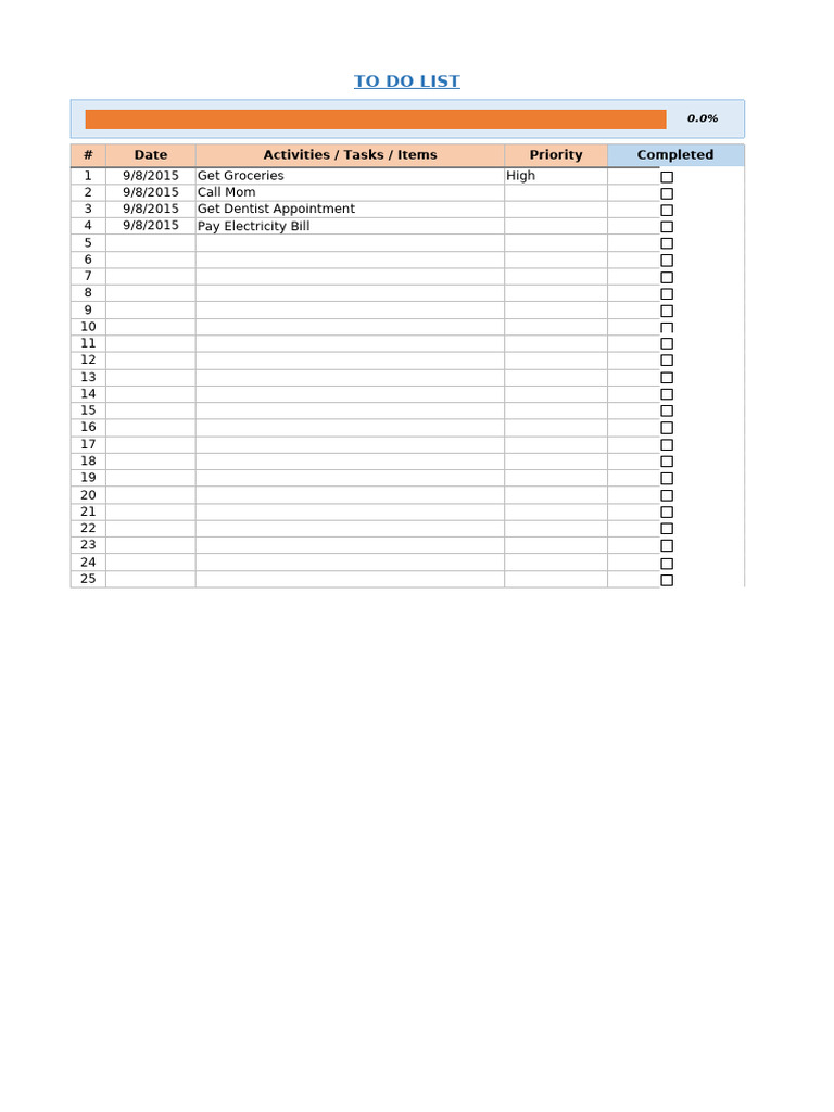 Excel To Do List Template Checklist | PDF