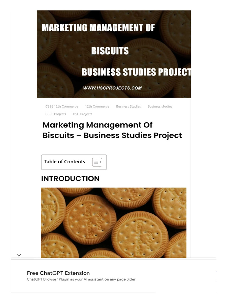 Marketing Management of Biscuits - Business Studies Project | PDF | Marketing | Product (Business)