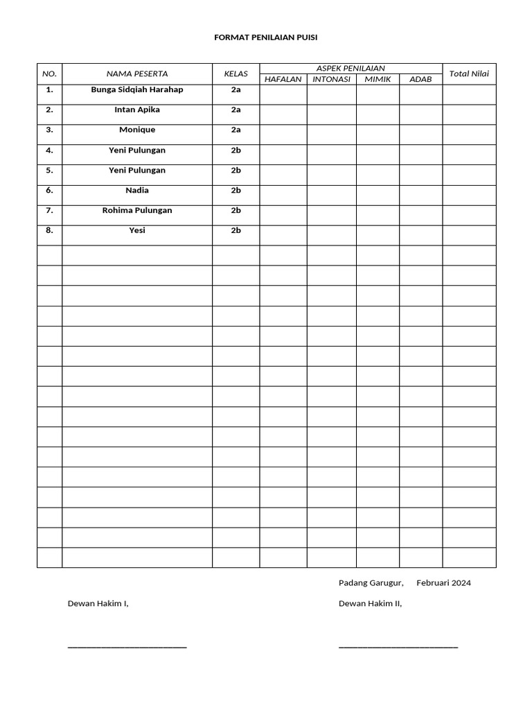 Format Penilaian Puisi | PDF