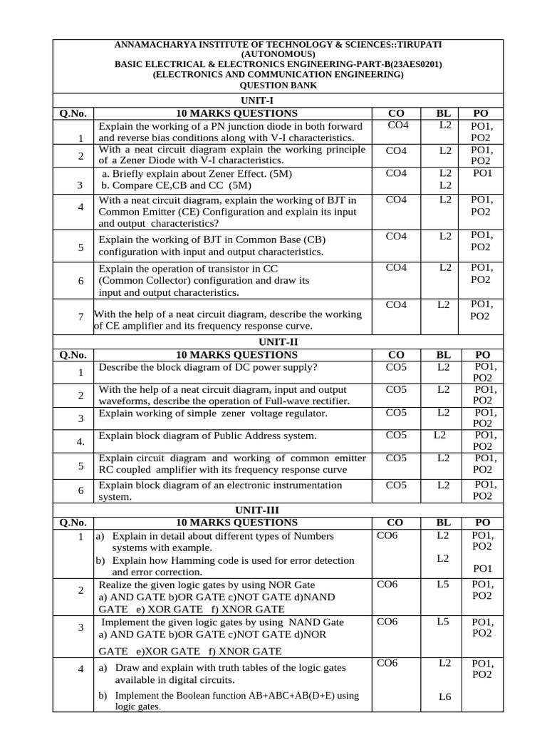 Bece Part-B Question Bank (2024-25) | PDF | Bipolar Junction Transistor ...