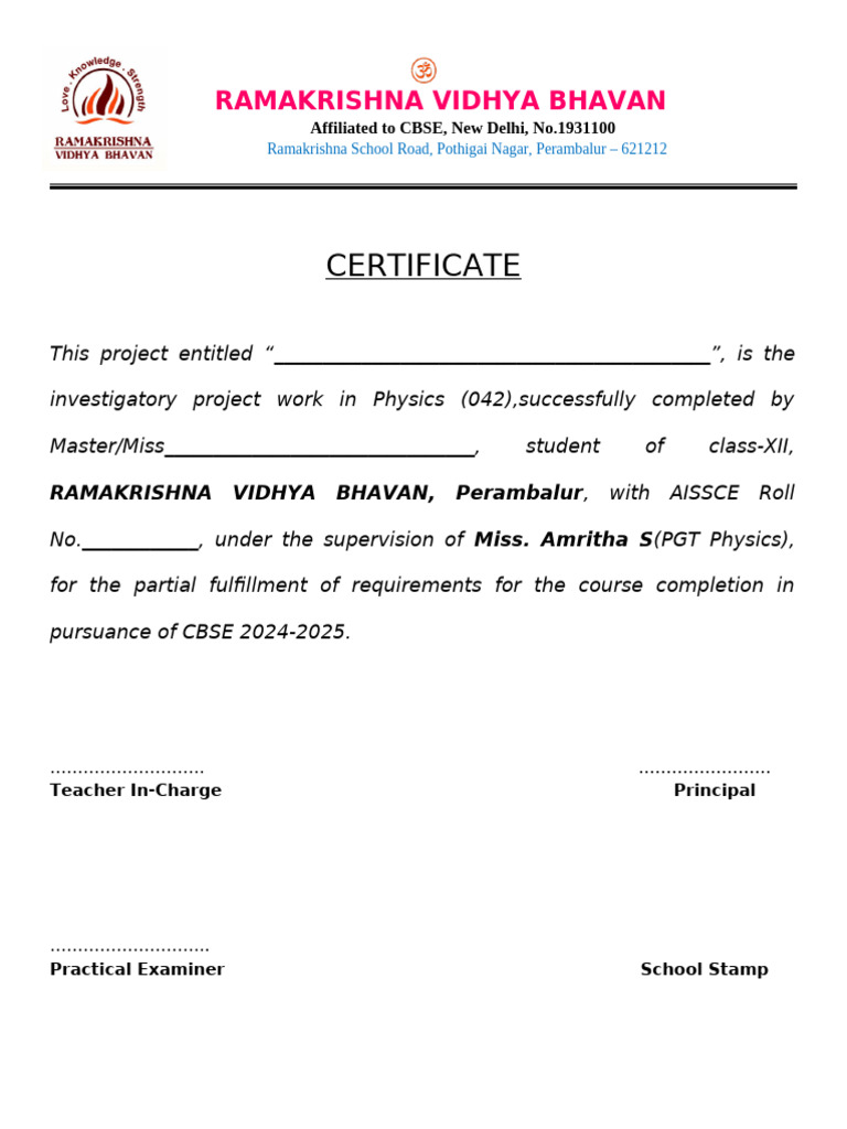 Certificate Physics Project | PDF