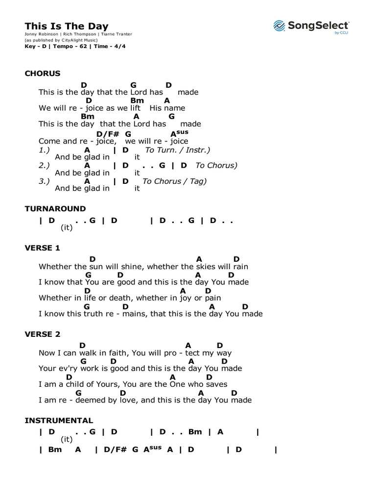 This Is The Day Chords D | PDF | Musical Forms