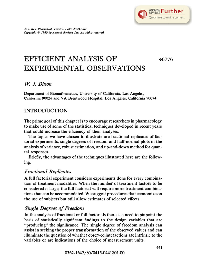 Dixon 1980 | PDF | Experiment | Analysis Of Variance