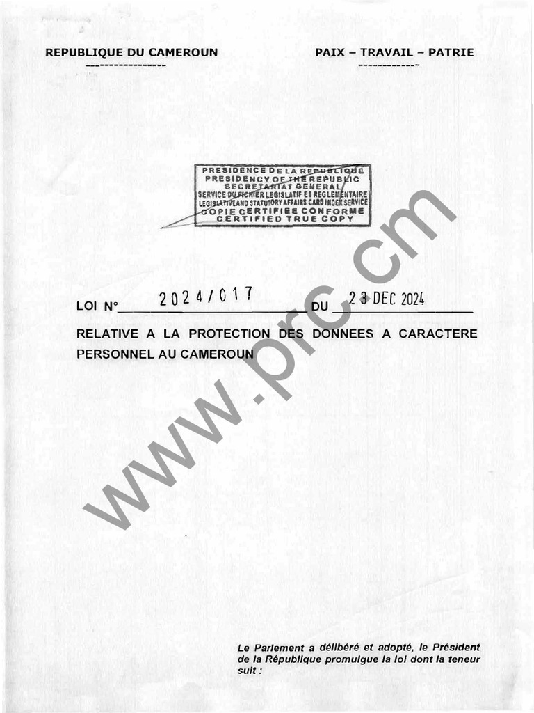 Cameroun Loi Relative La Protection Des Donn Es 1735025435 | PDF