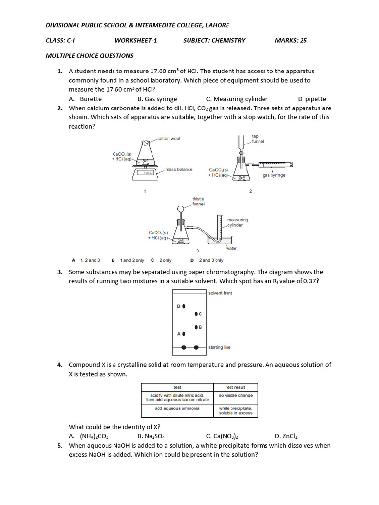 worksheet-1 chemistry | PDF | Chemical Compounds | Atoms
