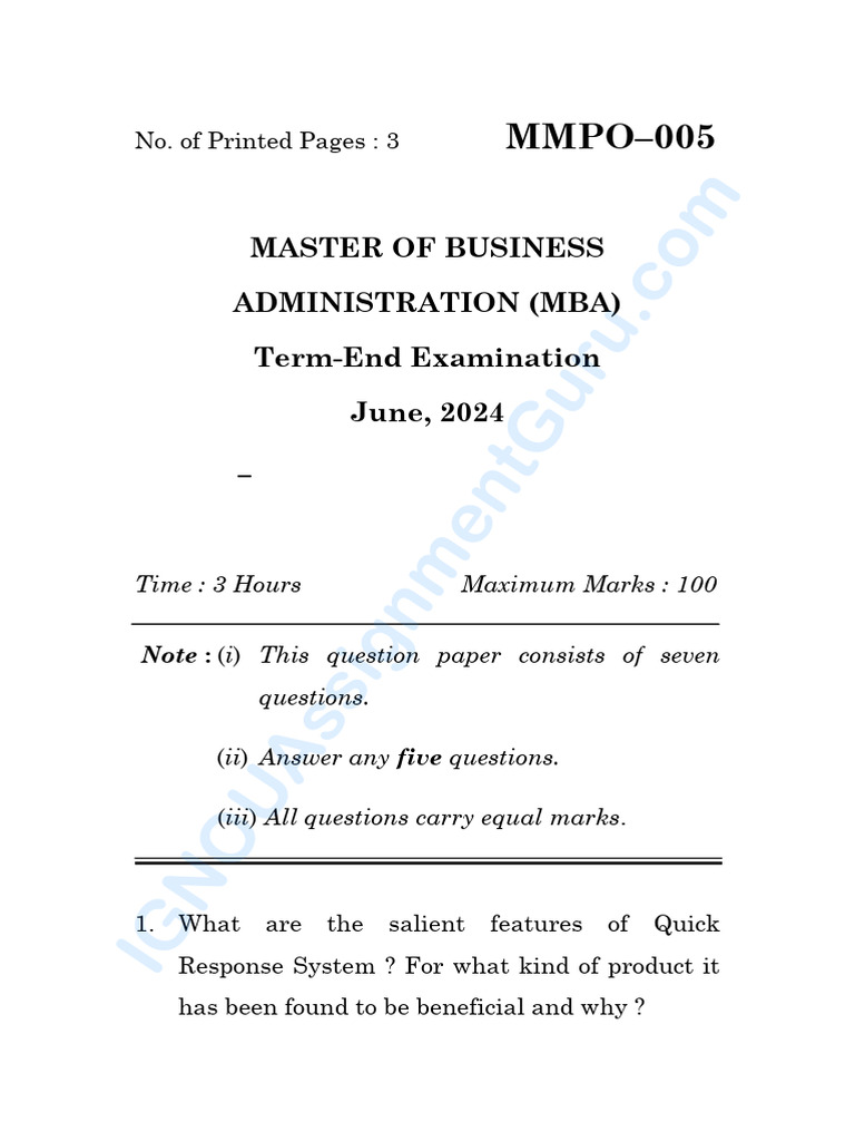 June - 2024 MMPO-005 | PDF | Supply Chain Management | Supply Chain