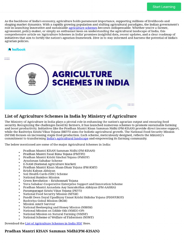 List of Agriculture Schemes in India - With Features & Benefits | PDF