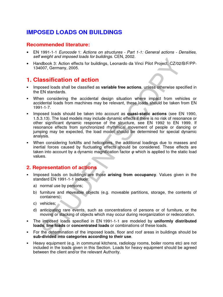 02 EN 1991-1-1 Imposed Loads On Buildings | PDF | Roof | Forklift