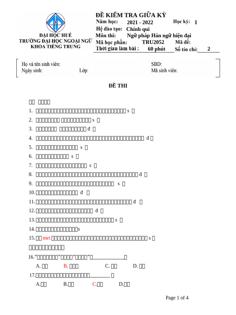 de Kiem Tra Giua Ky NPHNHD hk1 2021 2022 | PDF