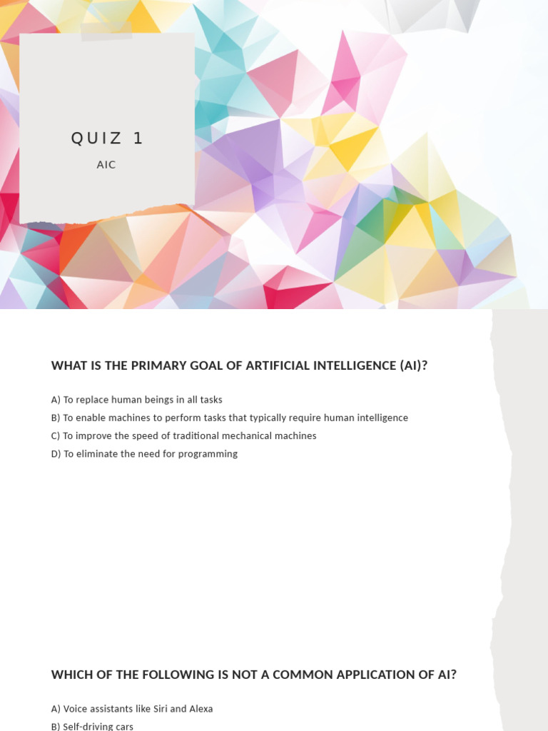 Quiz1 on AI | PDF | Artificial Intelligence | Intelligence (AI) & Semantics