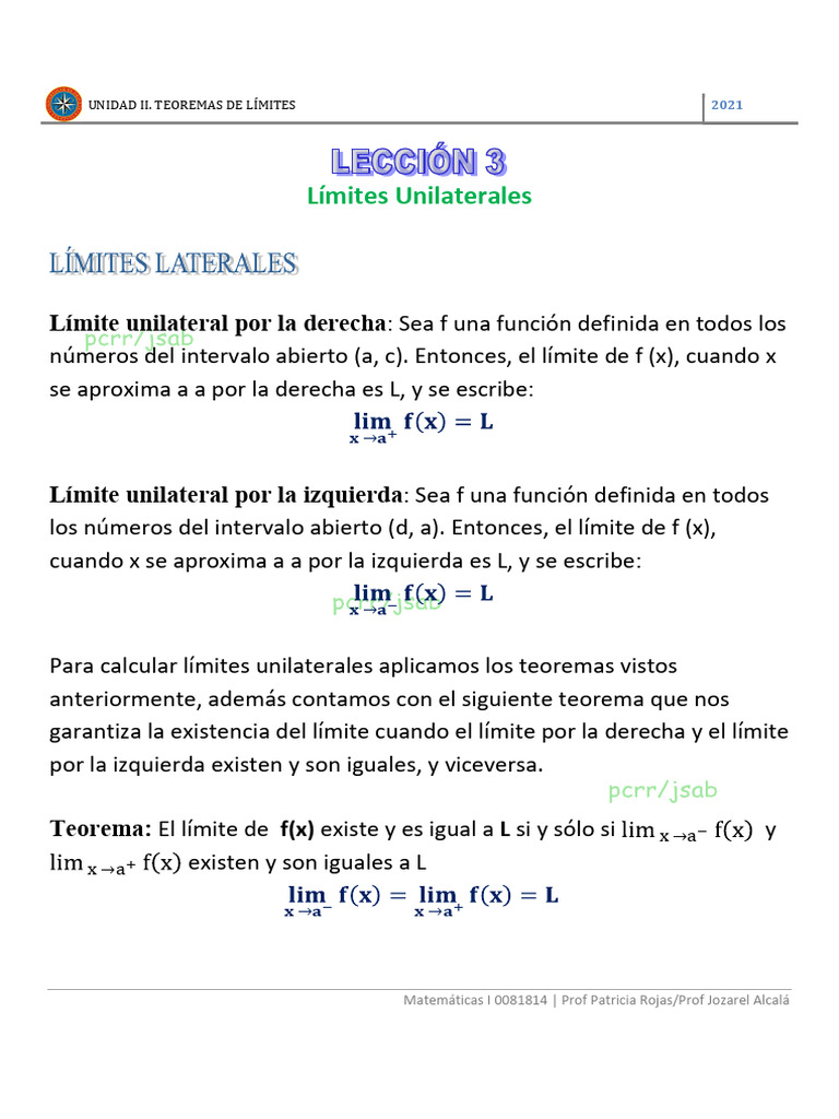 L3 Límites Unilaterales | PDF | Límite (Matemáticas) | Matemáticas