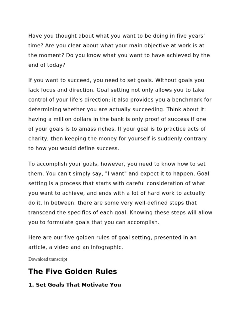 Five Golden Rules of Goal Setting | PDF | Goal | Goal Setting