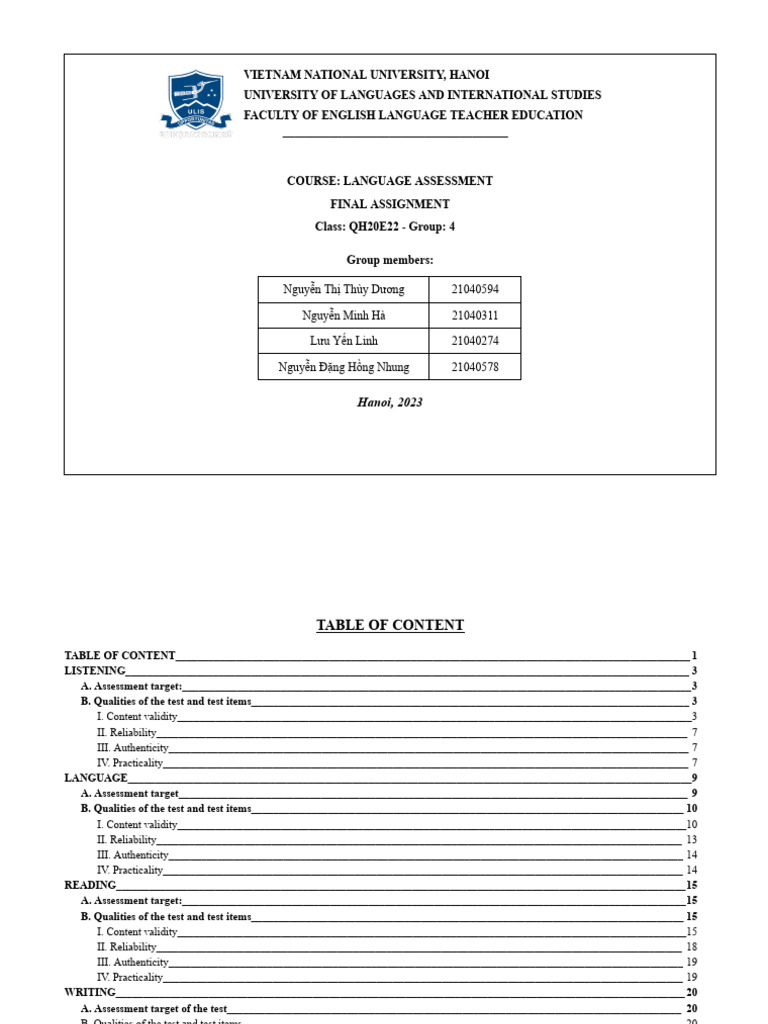 Group 4 - Final Assignment | PDF | Reading Comprehension | Vocabulary