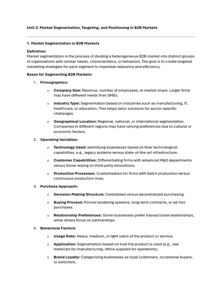 B2B Unit II | PDF | Marketing | Market Segmentation