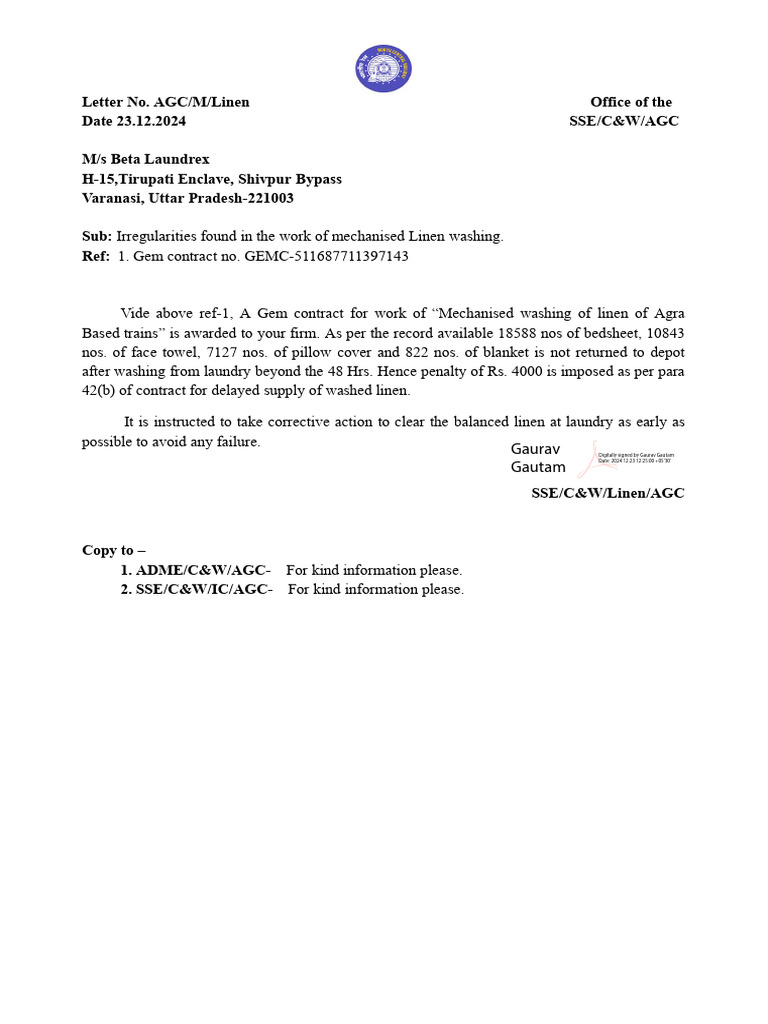 Penalty for Delayed Linen Return | PDF