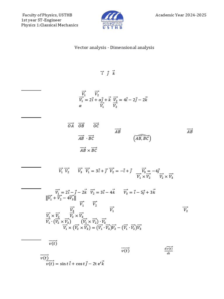 Problem1-Mathematics Dimetional Analyses 2024-2025 | PDF | Euclidean Vector | Acceleration