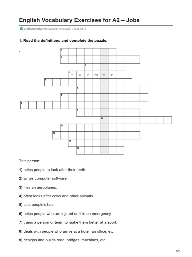 English Vocabulary Exercises For A2 Jobs | PDF