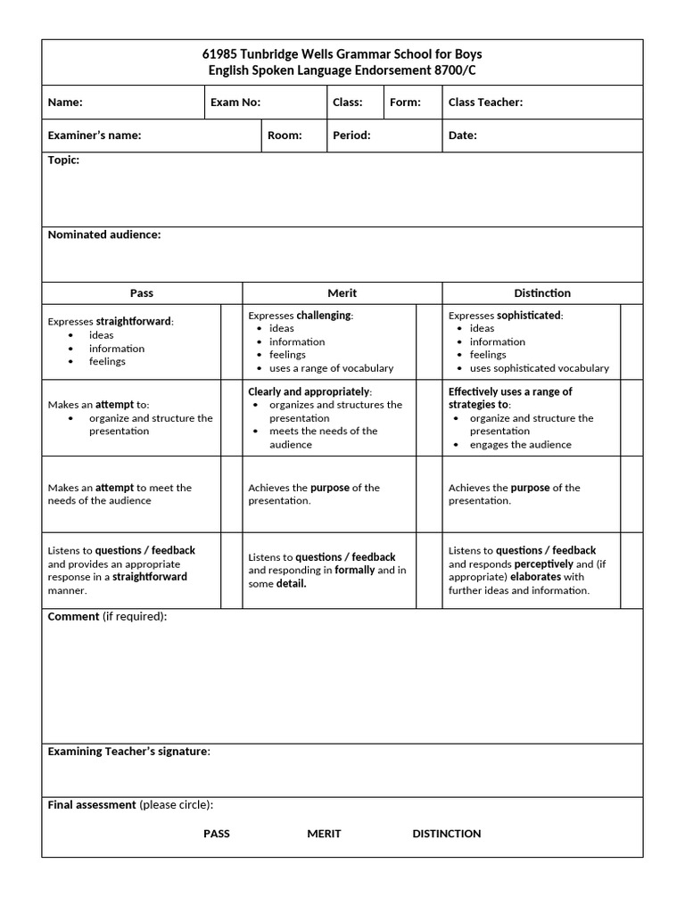 Spoken Language Assessment Form | PDF | Linguistics | Learning