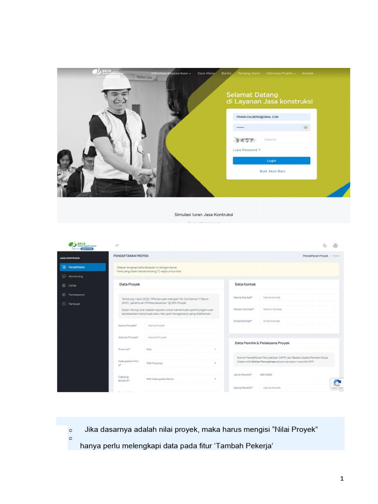 Panduan Pendaftaran Jasa Konstruksi E-Jakon | PDF