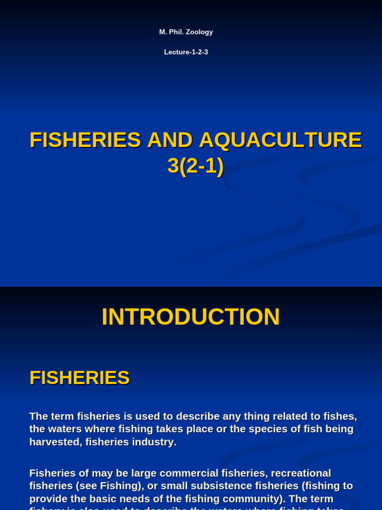 Lecture 1 2 3 (Introduction) | PDF | Fishery | Aquaculture Lecture 1 2 3 (Introduction) | PDF | Fishery | Aquaculture