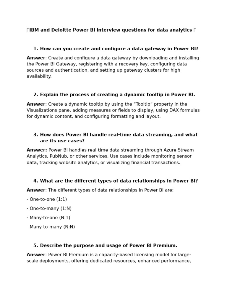 IBM and Deloitte Power BI Interview Questions For Data Analytics | PDF ...