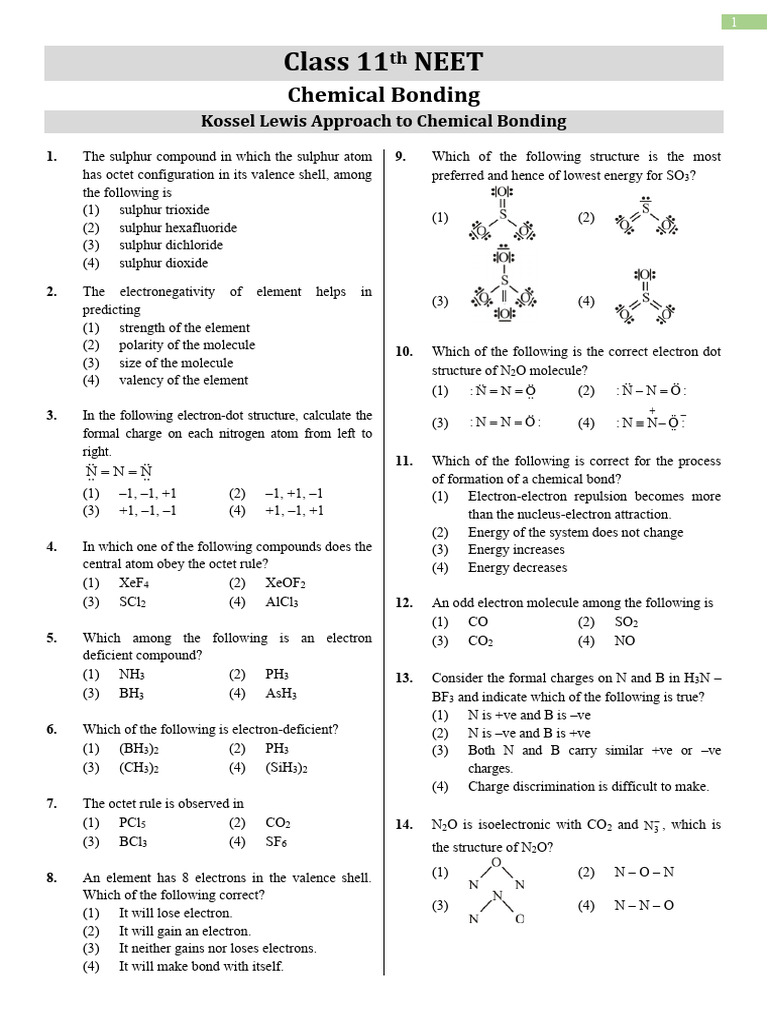 Chemical Bonding - NEET - Questions | PDF | Ionic Bonding | Chemical Bond
