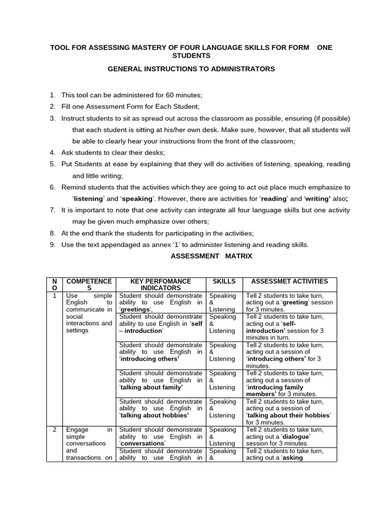 Competence Assessment Form I 2024 Nov | PDF | English Language | Cognition