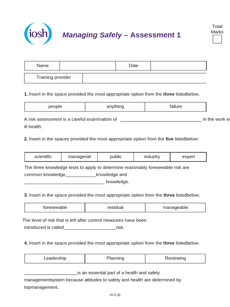 IOSH-MS Assessment Paper Set B | PDF | Risk | Occupational Safety And ...