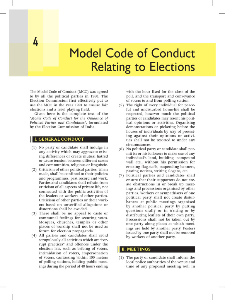 Model Code of Conduct Eci Lxmikant | PDF | Elections | Traffic