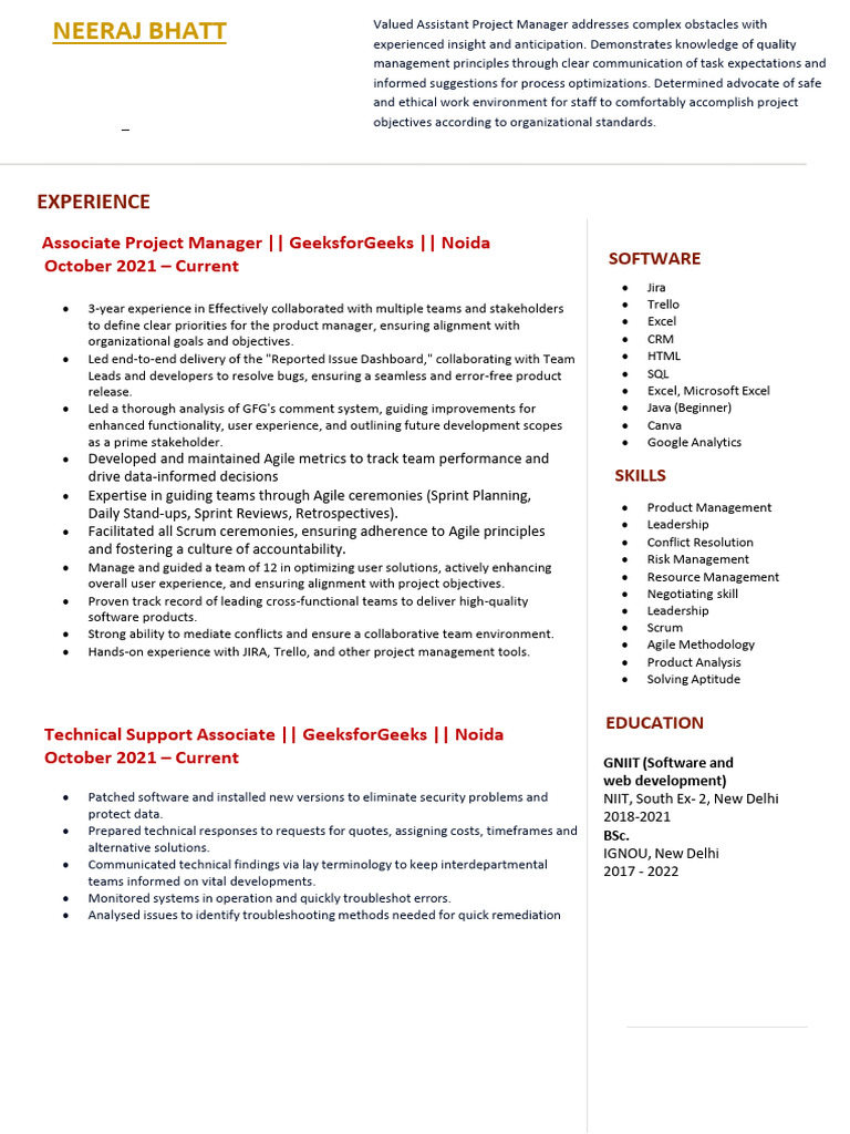 Project Manager Profile: Neeraj Bhatt | PDF | Agile Software ...