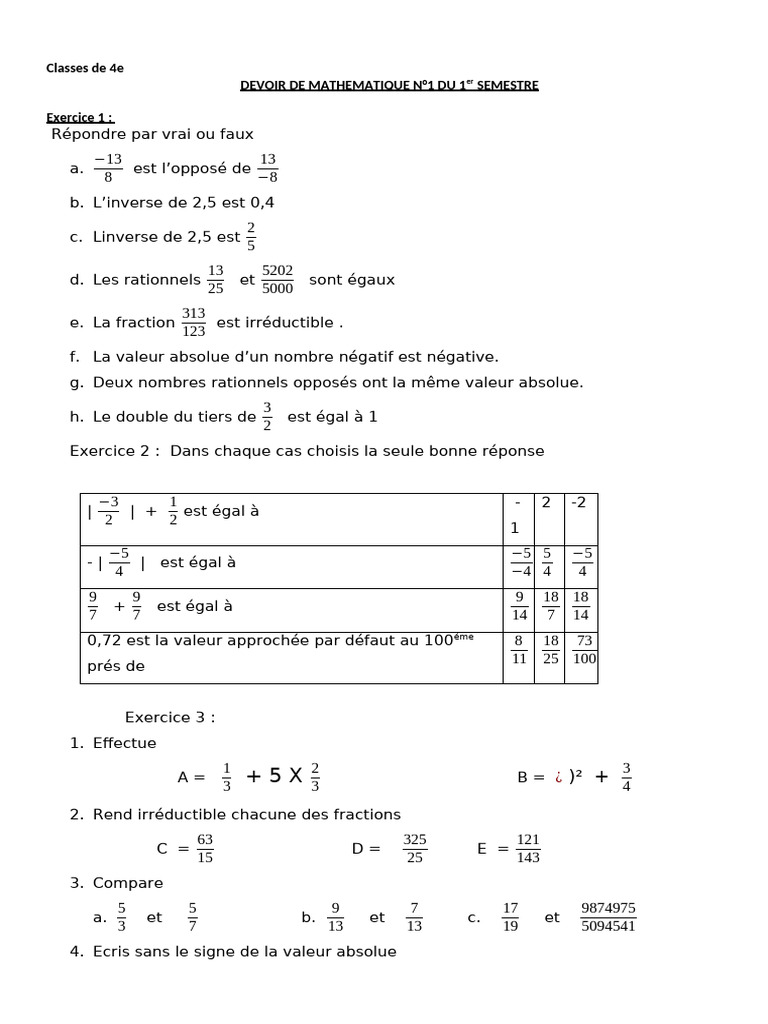 Maths 4EME) | PDF | Mathématiques | Nombre