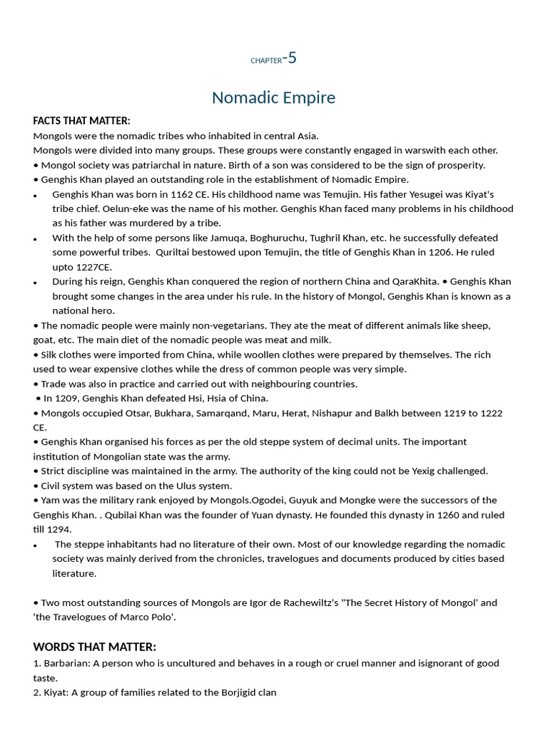 Nomadic Empire Work Sheet | PDF | Mongol Empire | Genghis Khan