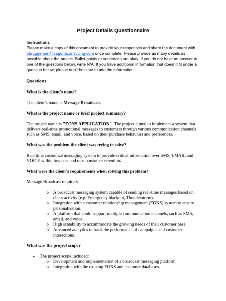 Project Details Questionnaire | PDF | Scalability | Communication