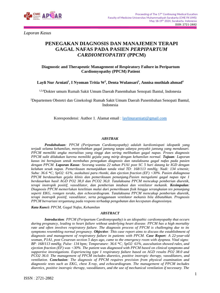 7-Case Report - PENEGAKAN DIAGNOSIS DAN MANAJEMEN TERAPI GAGAL NAFAS PADA PASIEN PERPIPARTUM ...