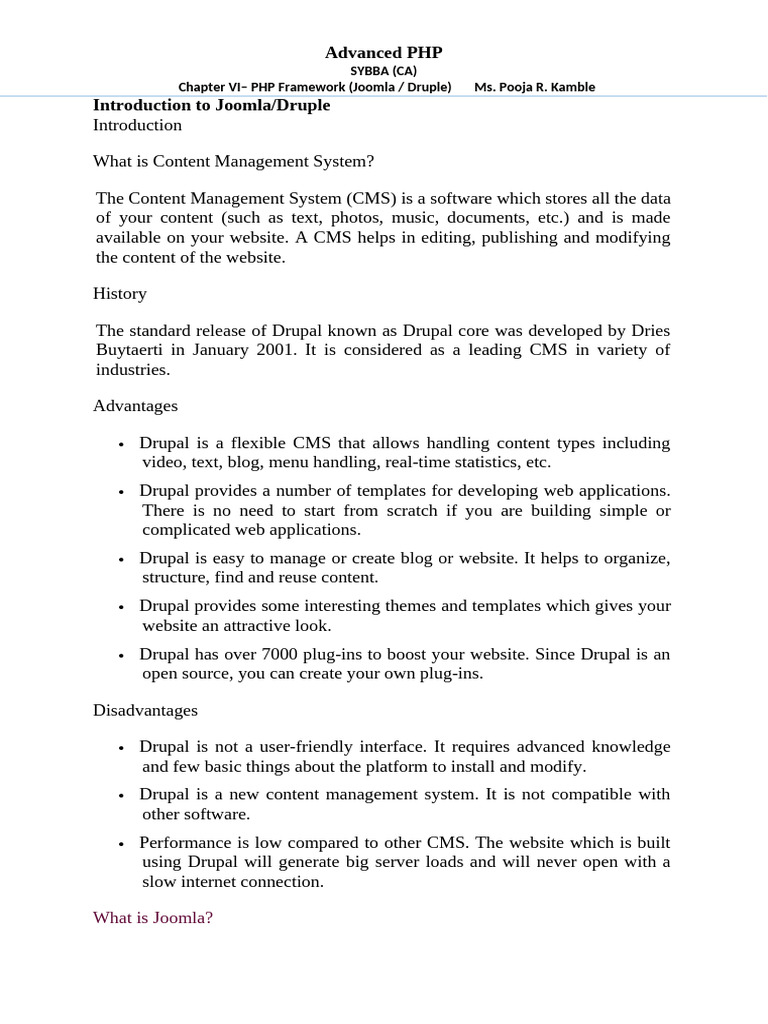 Advanced PHP Introduction To Joomla/Druple | PDF | Drupal | Joomla