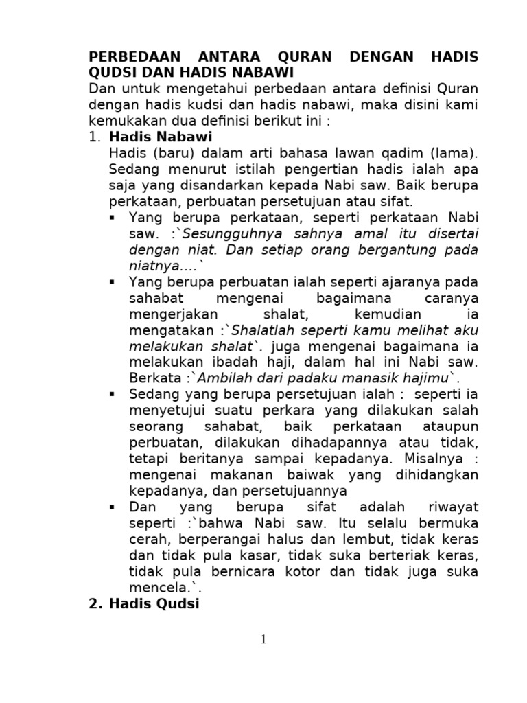 Perbedaan Quran, Hadis Qudsi, dan Nabawi | PDF