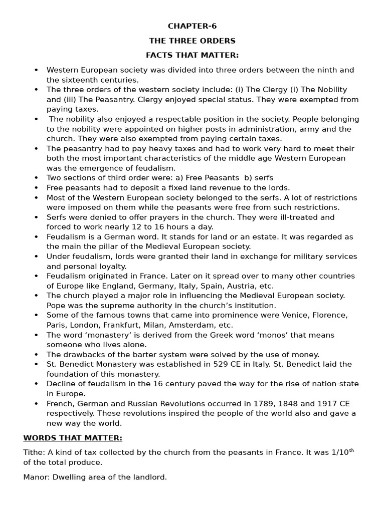 THE THREE ORDERS Work Sheet | PDF | Feudalism | Serfdom